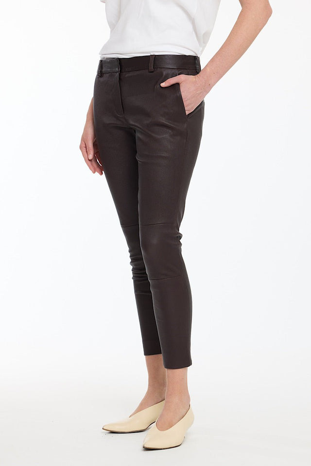 Espresso Stretch Leather Boyfriend Pants - OS