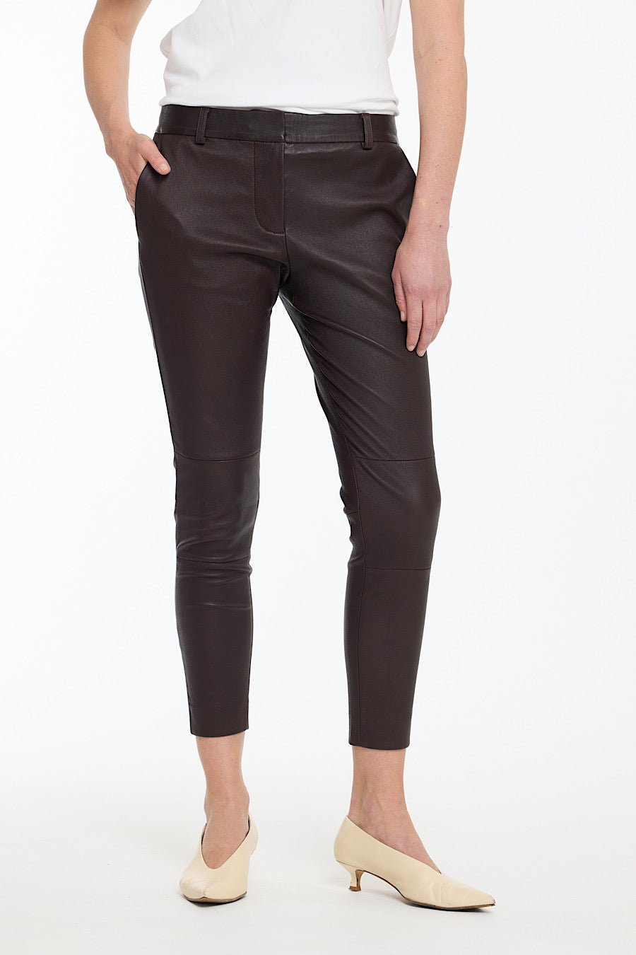 Espresso Stretch Leather Boyfriend Pants - OS